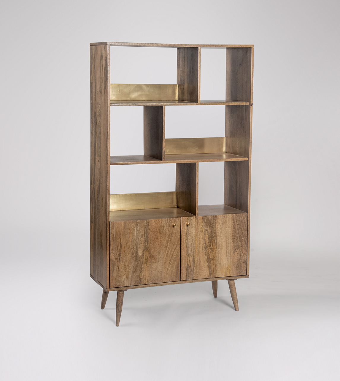 Fresco Mid-Century Shelving Unit in Natural Mango Wood & Brass | Swoon