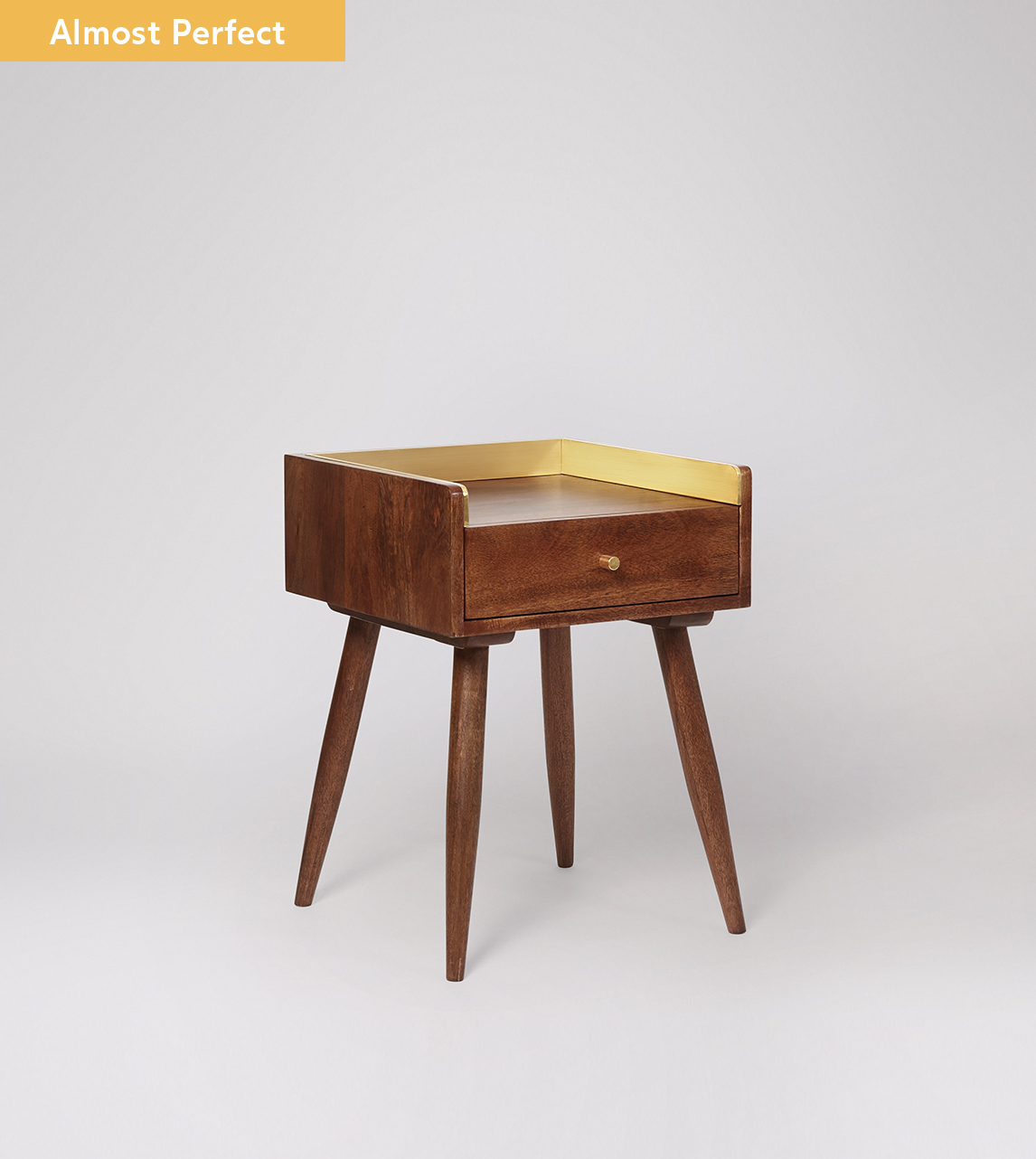 Fresco Scandi Style Side Table in Acacia & Brass | Almost Perfect | Swoon