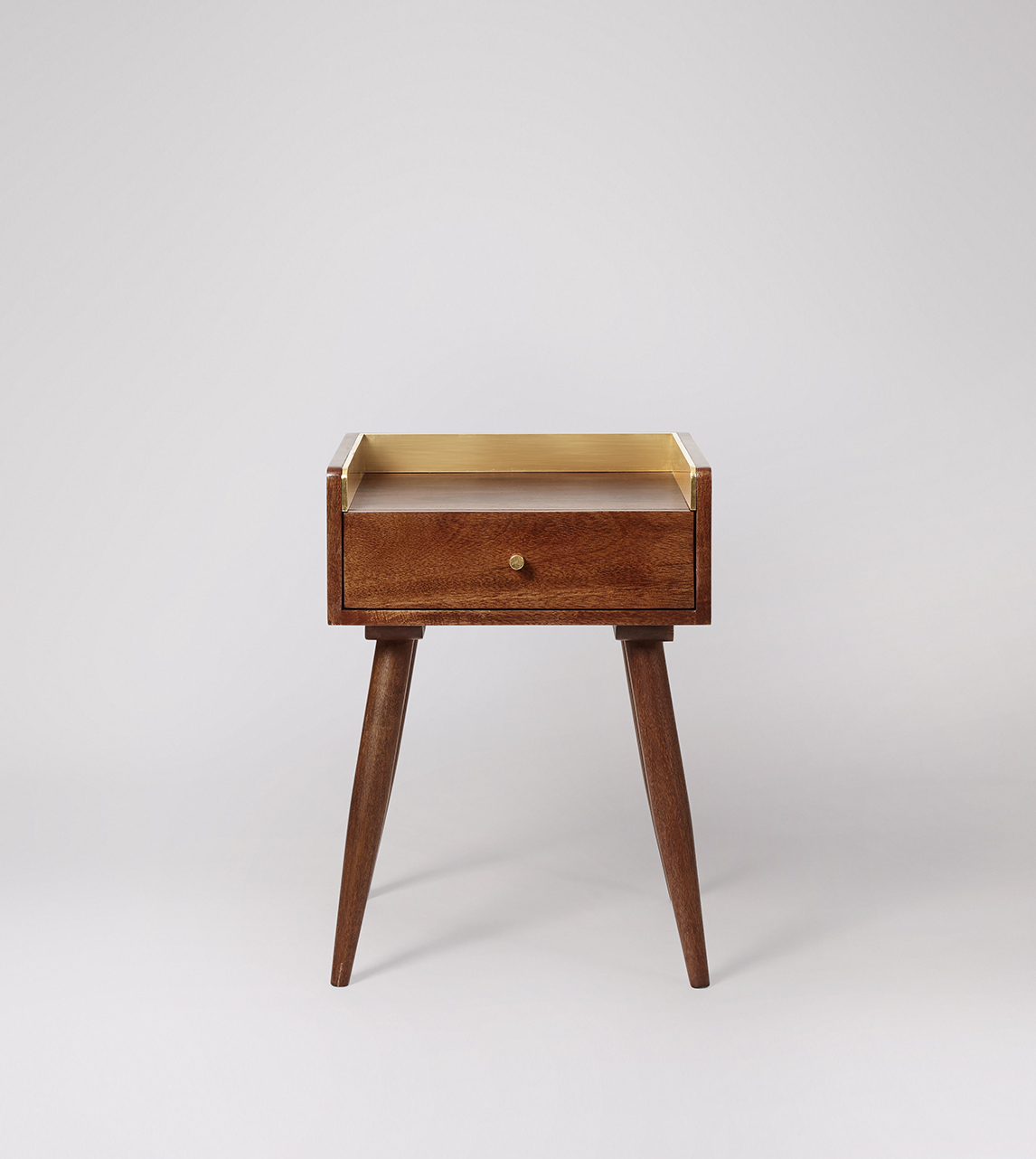 Fresco Scandi Style Side Table in Acacia & Brass | Swoon