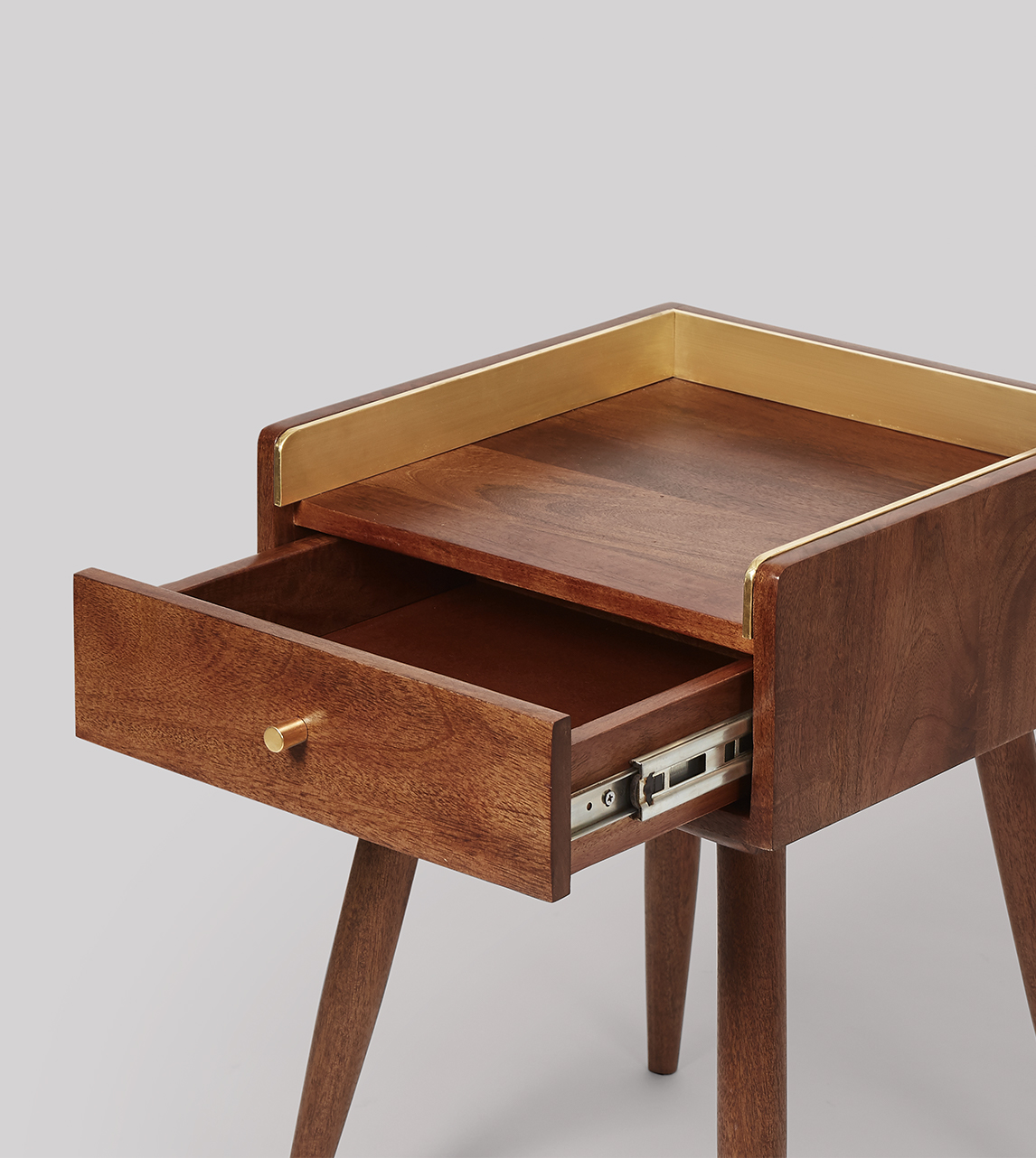 Fresco Scandi Style Side Table in Acacia & Brass | Swoon