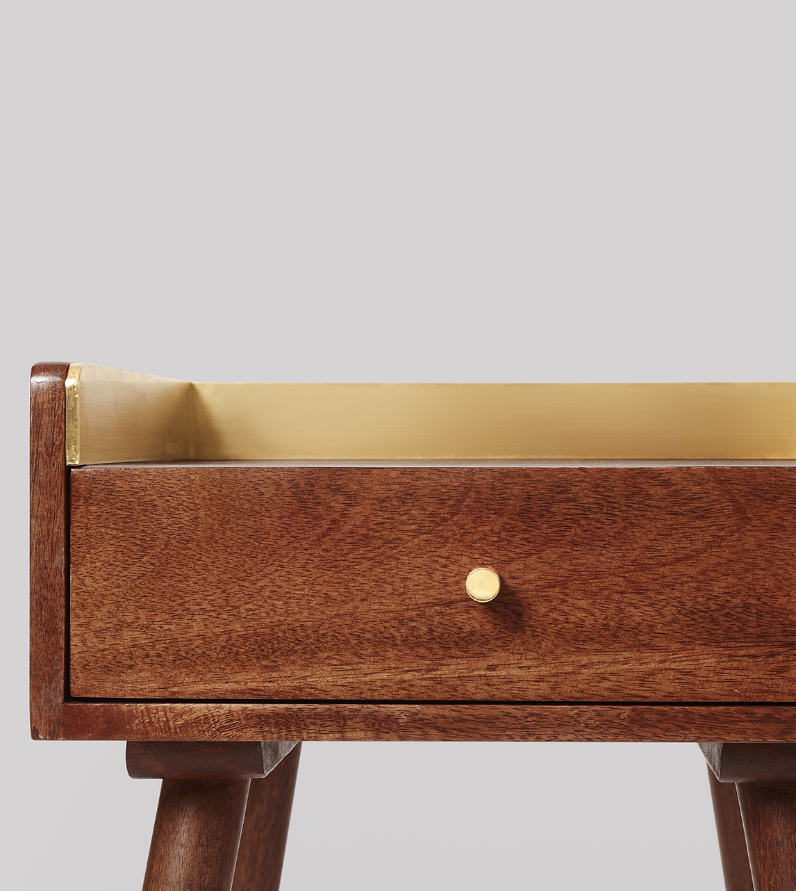 Fresco Scandi Style Side Table in Acacia & Brass | Swoon