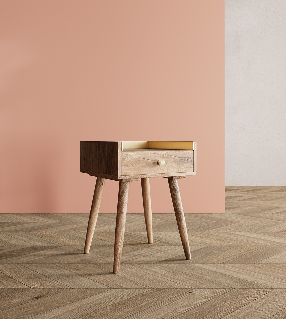 Fresco Scandi Style Side Table in Natural Oak & Brass | Swoon