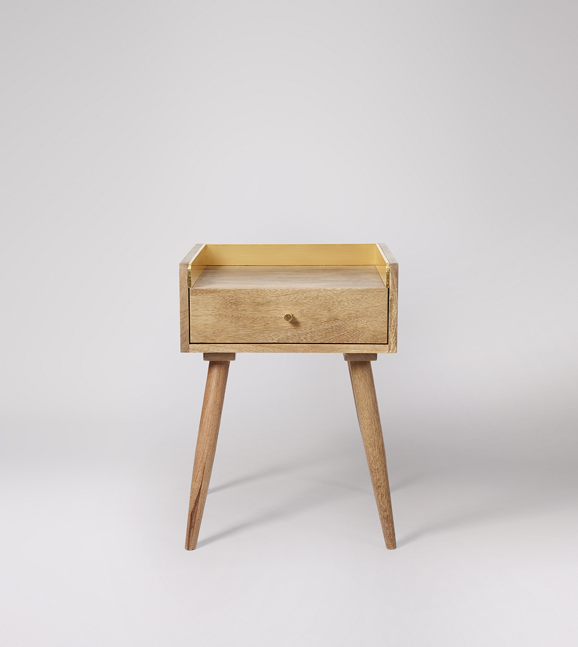 Fresco Scandi Style Side Table in Natural Oak & Brass | Swoon
