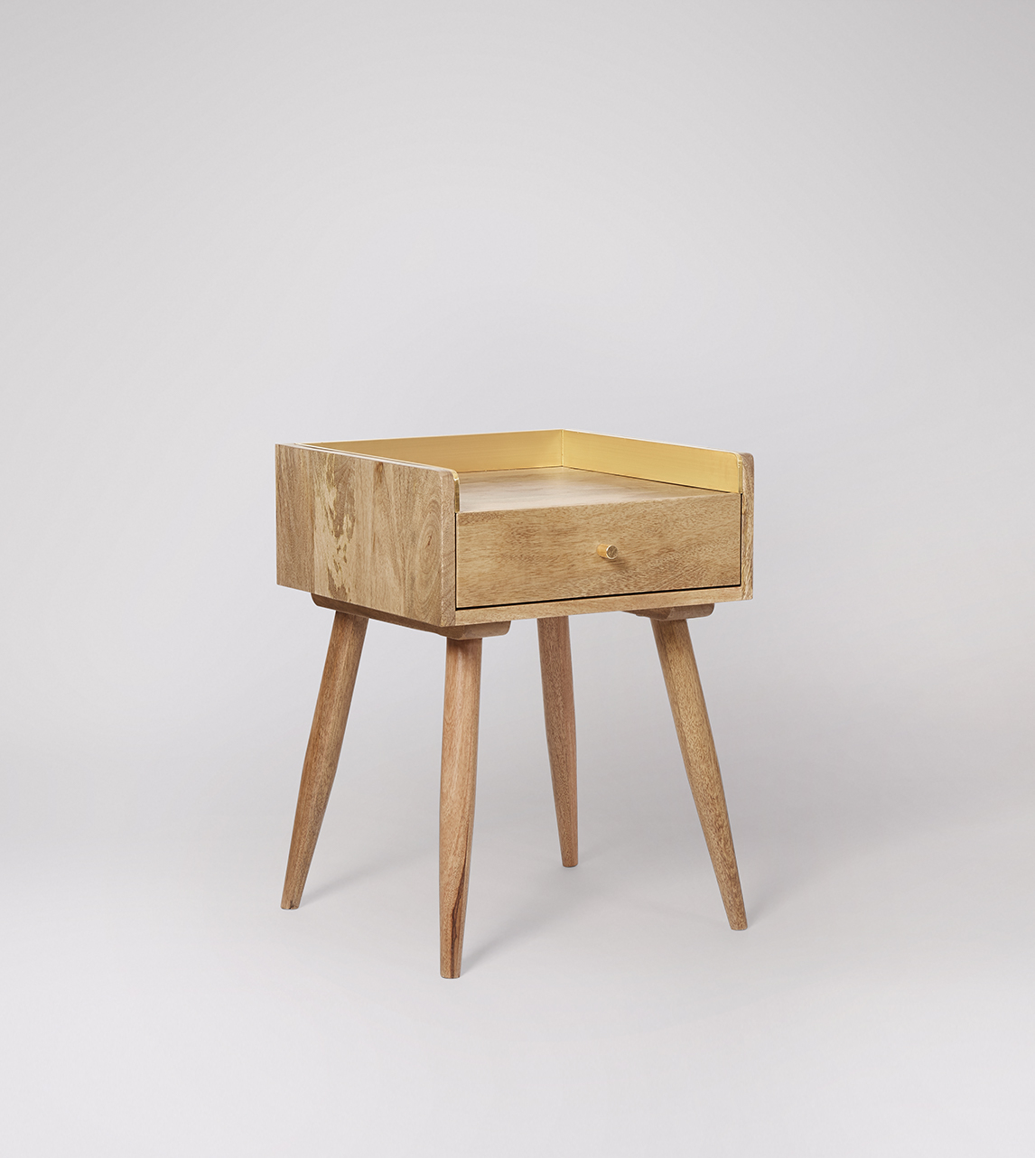 Fresco Scandi Style Side Table in Natural Oak & Brass | Swoon