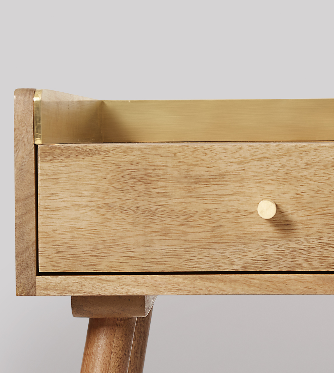 Fresco Scandi Style Side Table in Natural Oak & Brass | Swoon