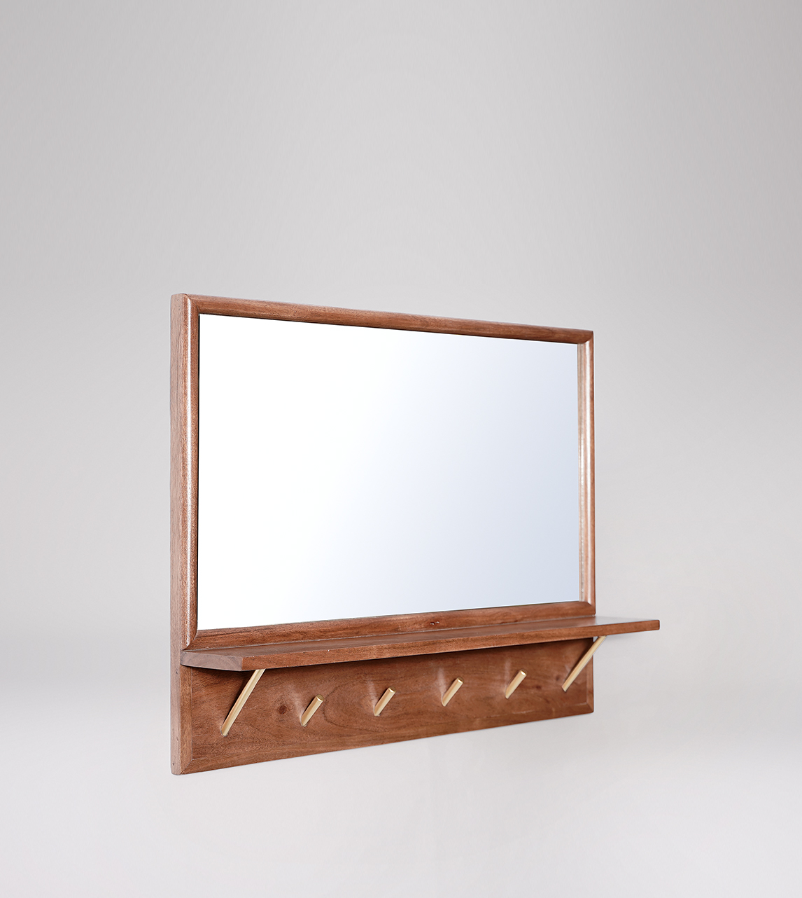 Gathan Mid Century Mirror in Silver Mirror & Dark Brown Acacia | Swoon