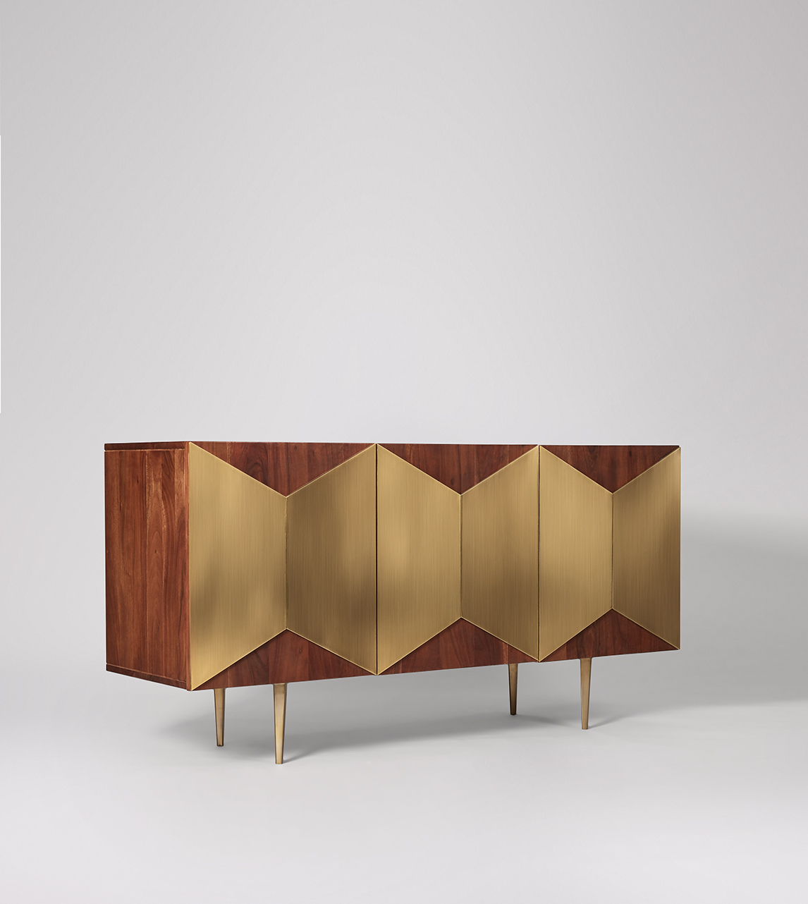 Grace Sideboard, Deco Style in Dark Brown Acacia & Brass | Swoon