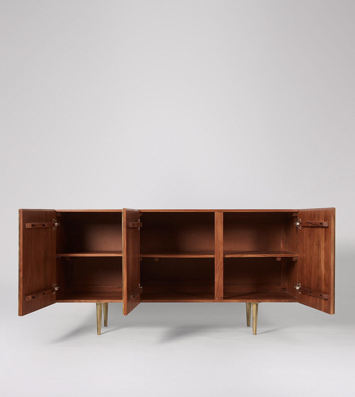 Grace Sideboard, Deco Style in Dark Brown Acacia & Brass | Swoon