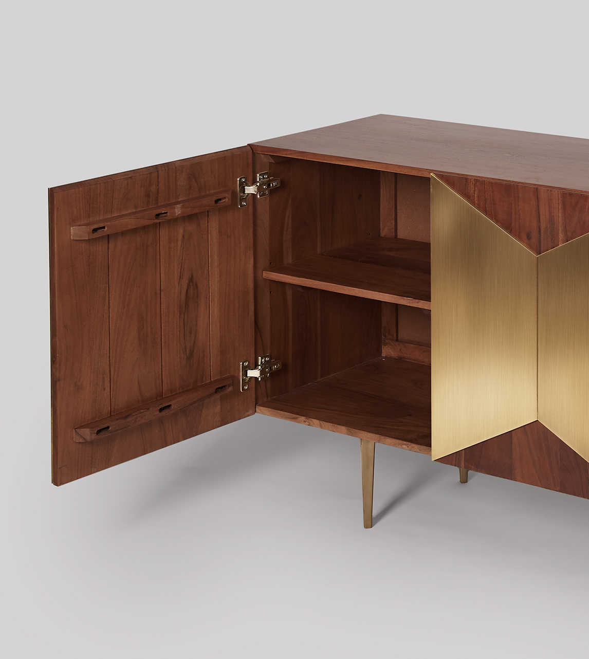 Grace Sideboard, Deco Style in Dark Brown Acacia & Brass | Swoon