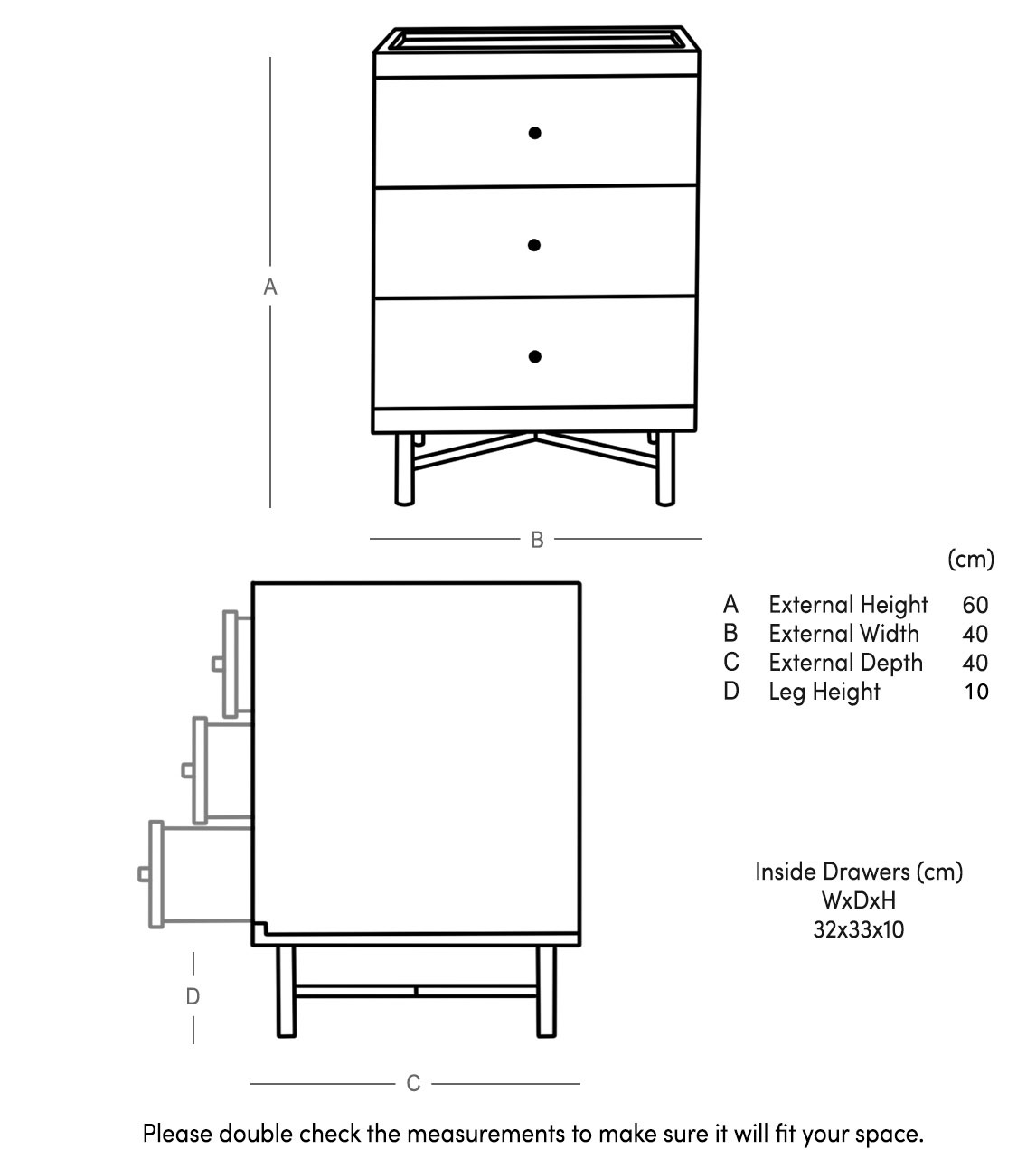 Halle Three-Drawer Bedside Table, Mid-Century Style in Natural Oak ...