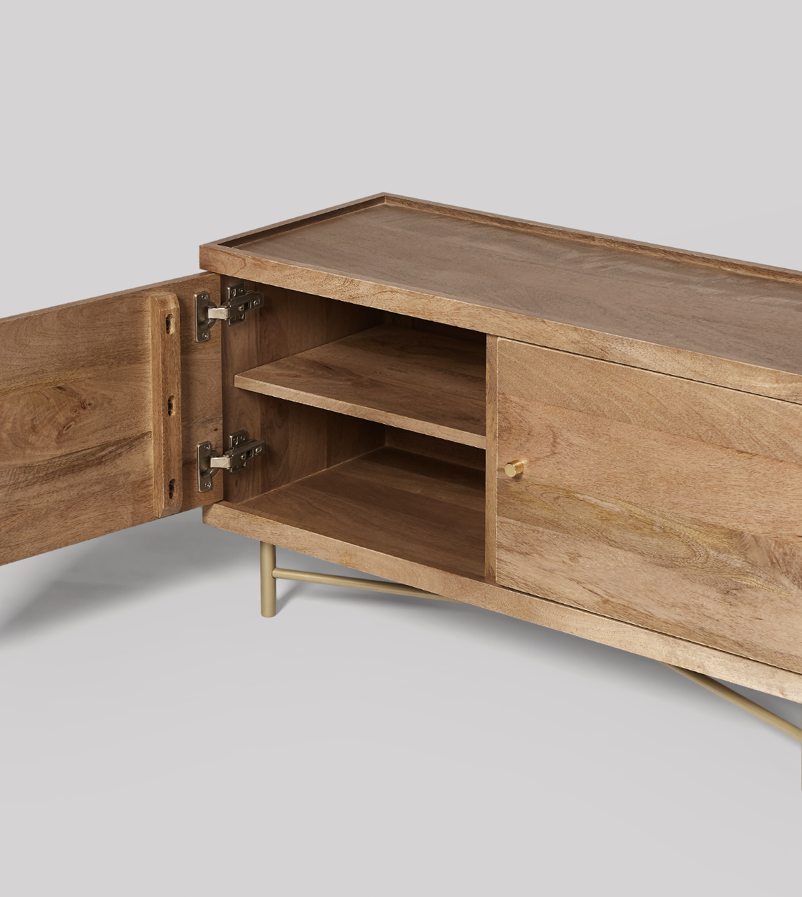 Halle TV Stand, Contemporary Style in Natural Oak-Stained Mango Wood ...