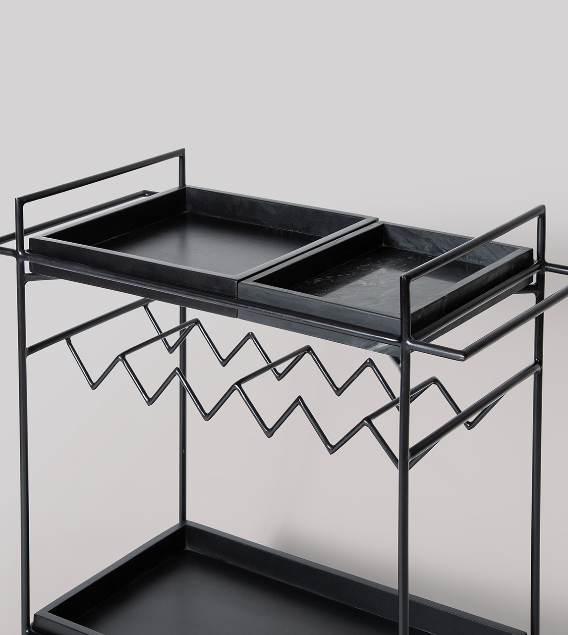 Hansel Industrial Drinks Trolley in Black Marble, Black Mango Wood ...