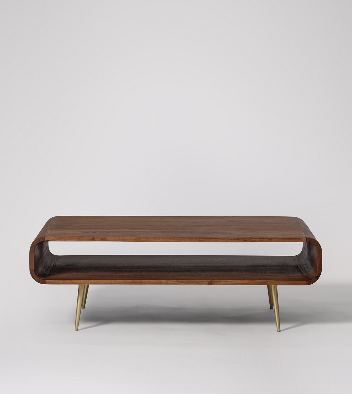 Harring Scandi Coffee Table in Dark Brown Acacia & Brass | Swoon