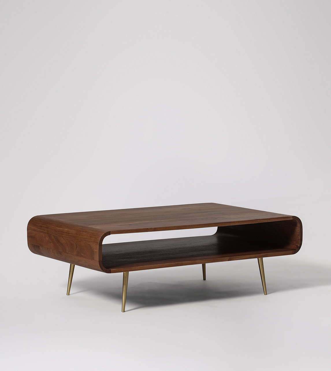 Harring Scandi Coffee Table in Dark Brown Acacia & Brass | Swoon