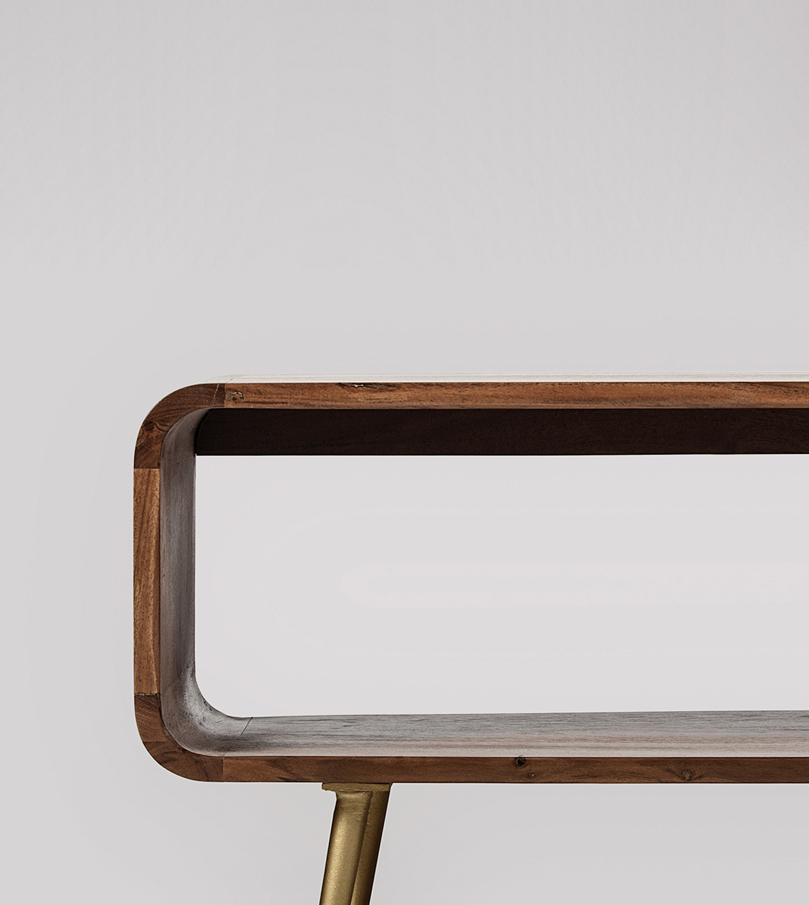 Harring TV Stand in Brass & Dark Brown Acacia | Swoon