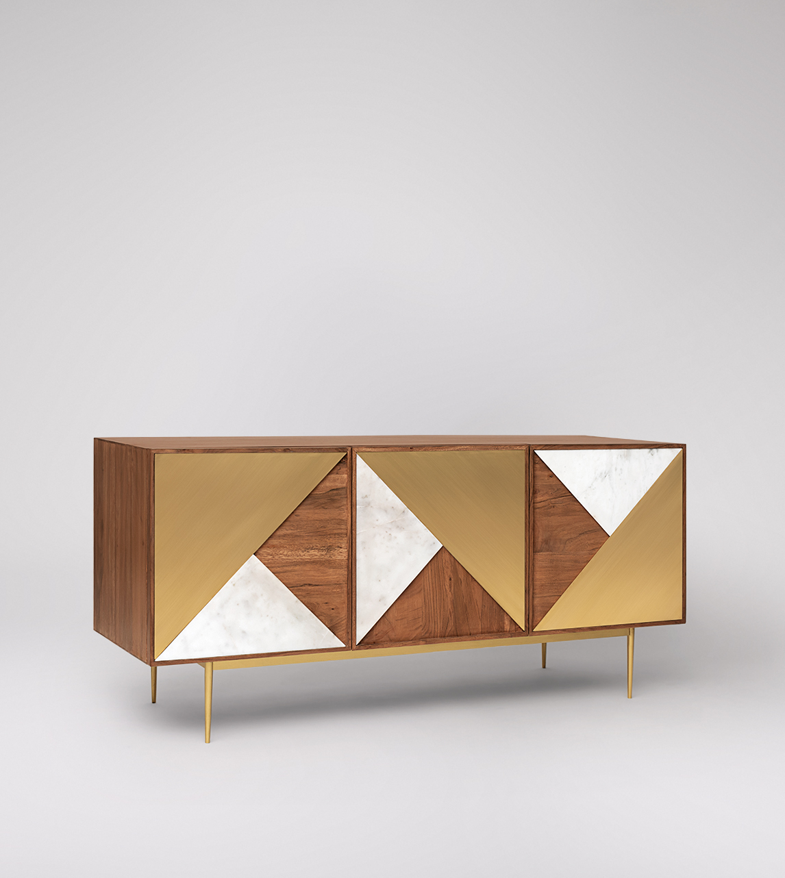 Hermes Deco Style Sideboard in Acacia, White Marble & Brass | Swoon