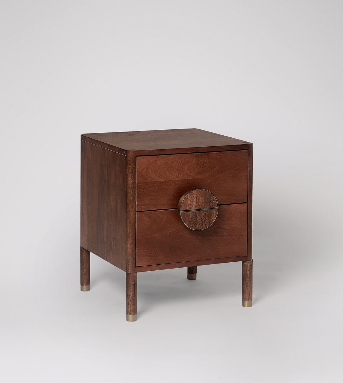 Jackson Contemporary Bedside Table in Light Brown Mango Wood & Brass | Swoon