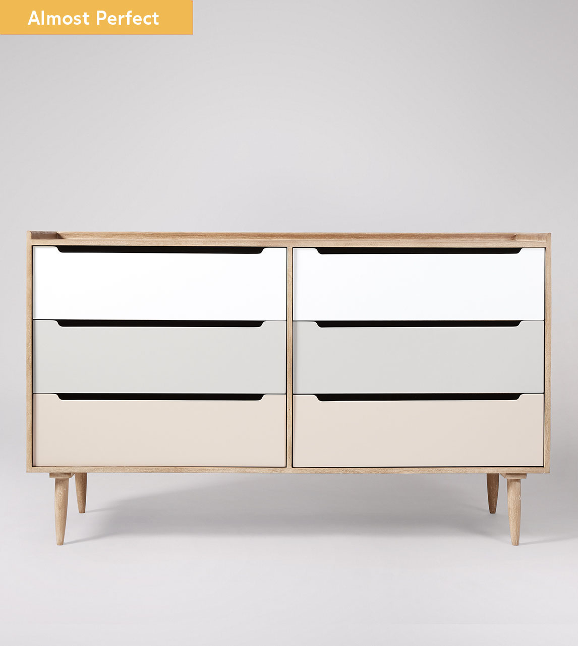 Southwark Scandi Style Six-Drawer Chest of Drawers in Grey Wash Mango Wood, White & Grey ...