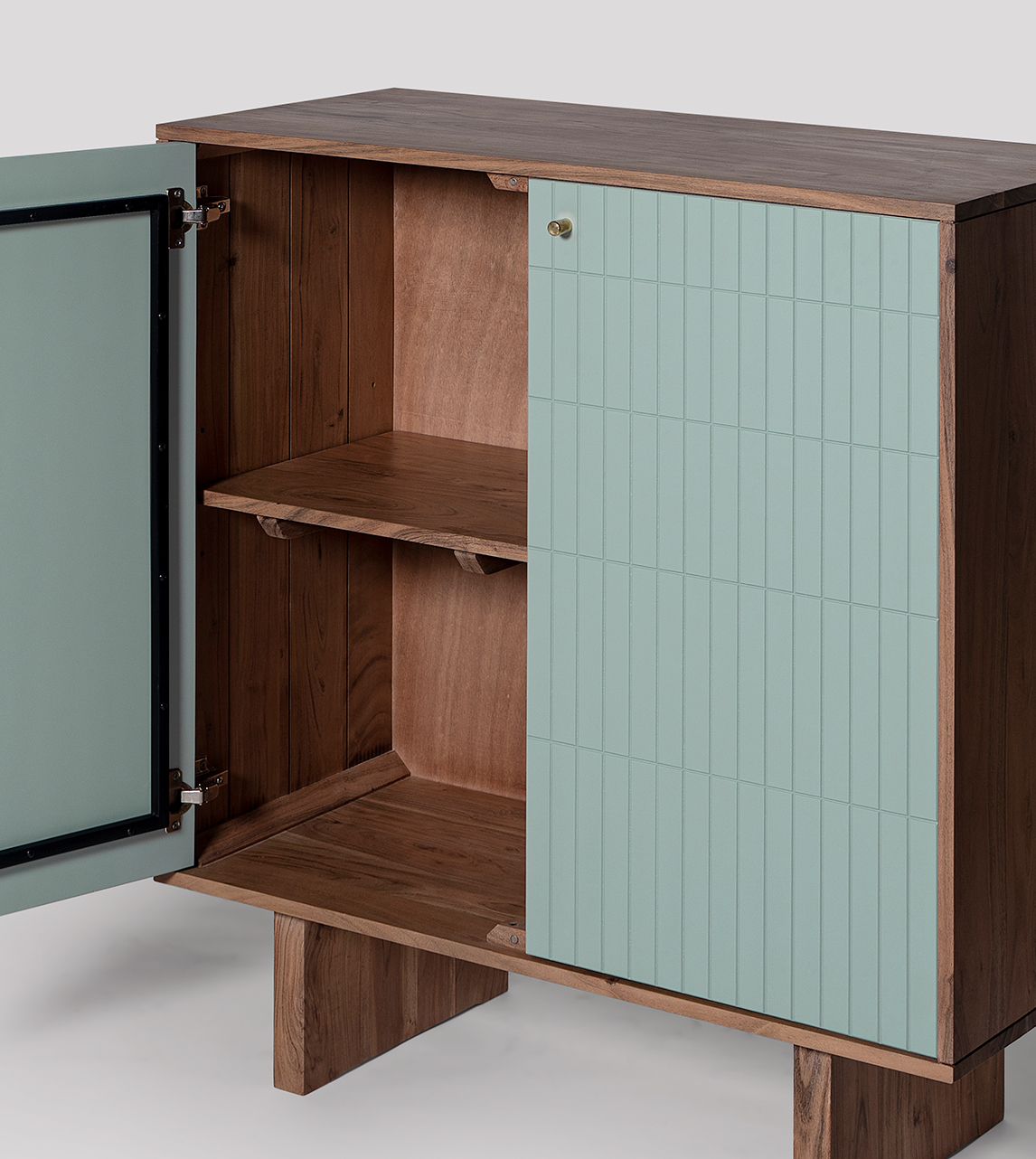 Katt Contemporary Cabinet in Silt Green & Stonewashed Acacia | Swoon