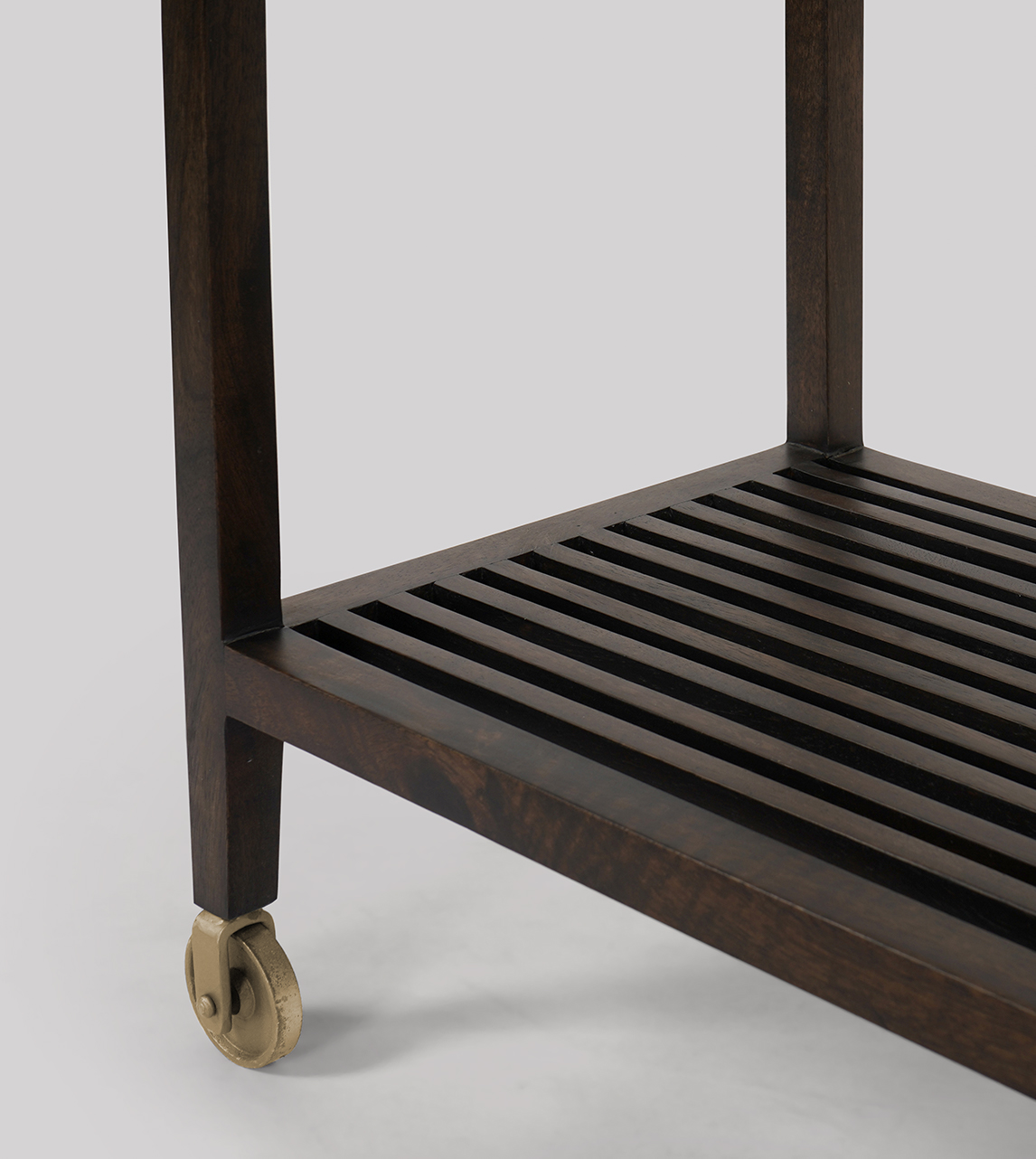 Klaus Mid-Century Scandi Drinks Trolley in Tobacco-stained Mango Wood & Toughened Glass | Swoon