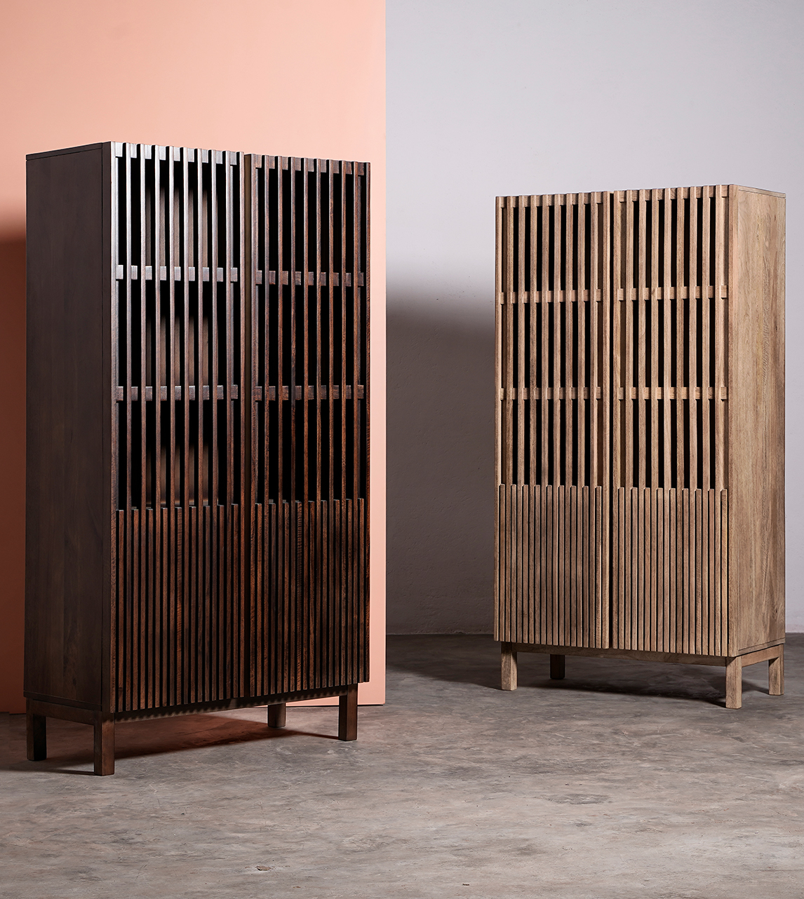 Klaus Mid Century Display Cabinet in Natural Oak-Stained Mango Wood | Swoon