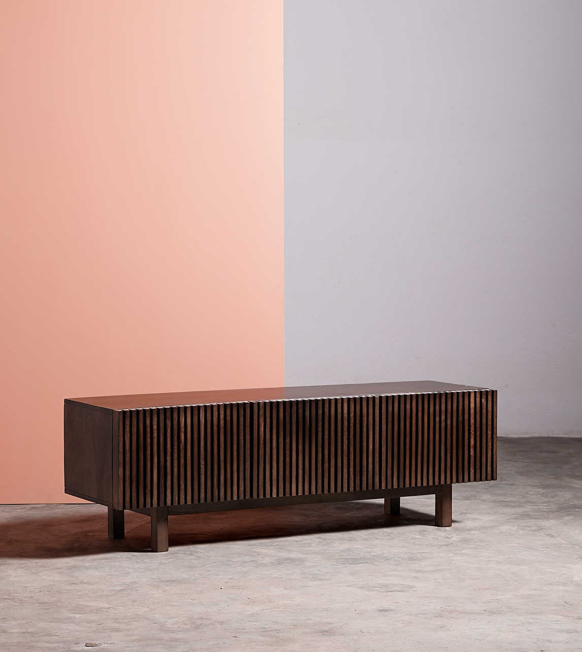 Klaus Mid Century TV Stand in Tobacco-stained Mango Wood | Swoon