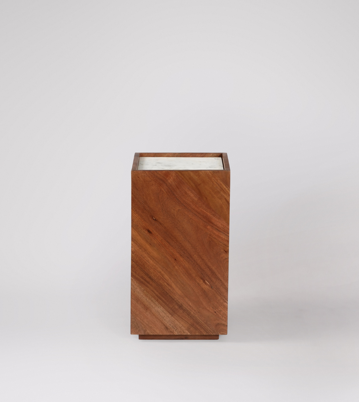 Klee Mid Century Side Table in Dark Brown Acacia & White Marble | Swoon