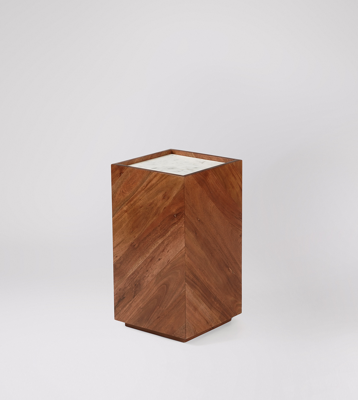 Klee Mid Century Side Table in Dark Brown Acacia & White Marble | Swoon