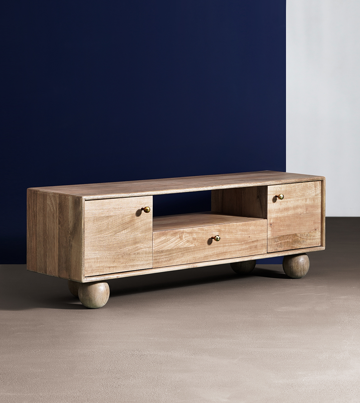 Kolm Maximalist Media Unit in Natural Oak Stain & Brass | Swoon