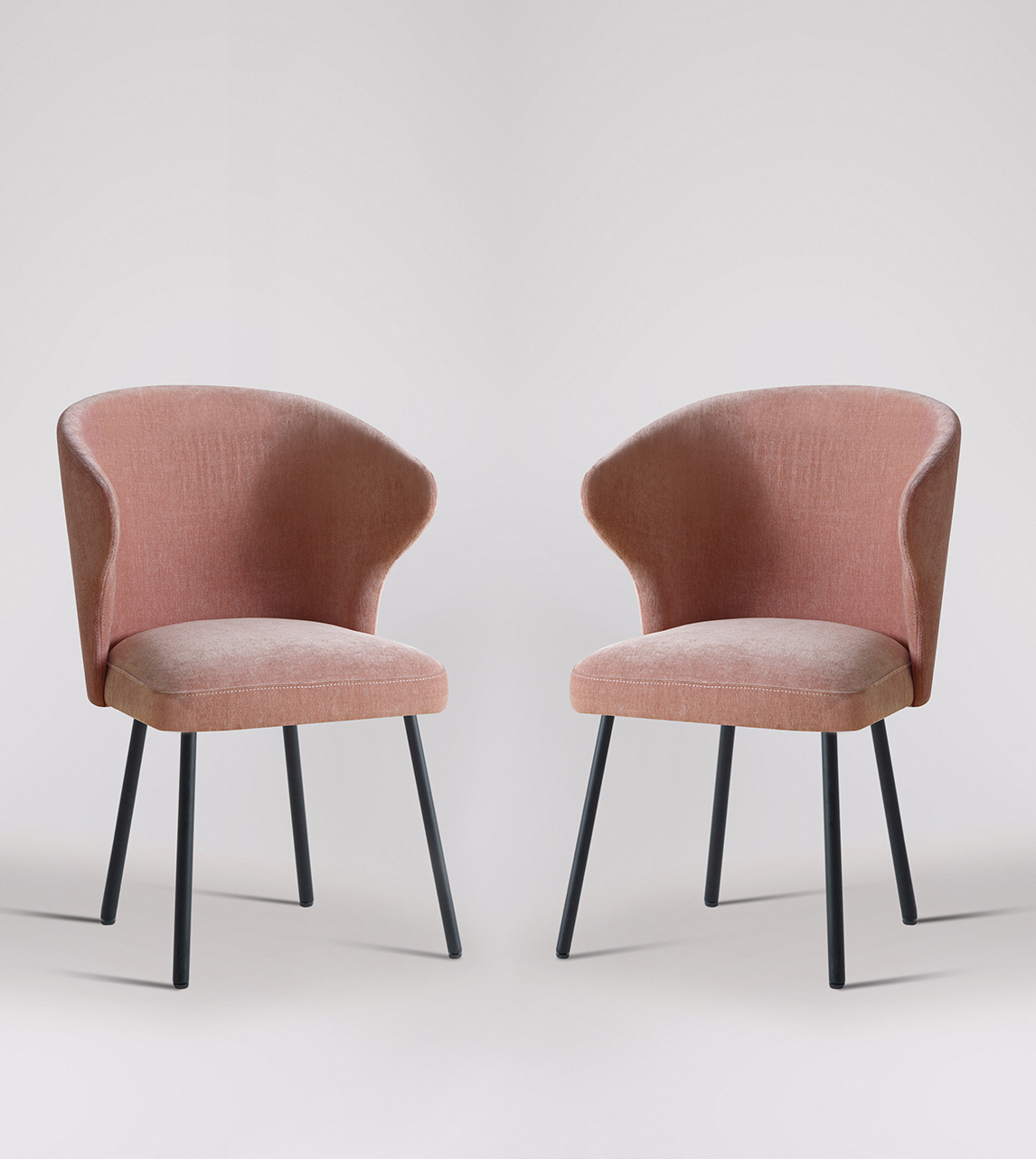 Leto Scandi Dining Chair Pair in Rose Velvet & Matt Black Steel | Swoon
