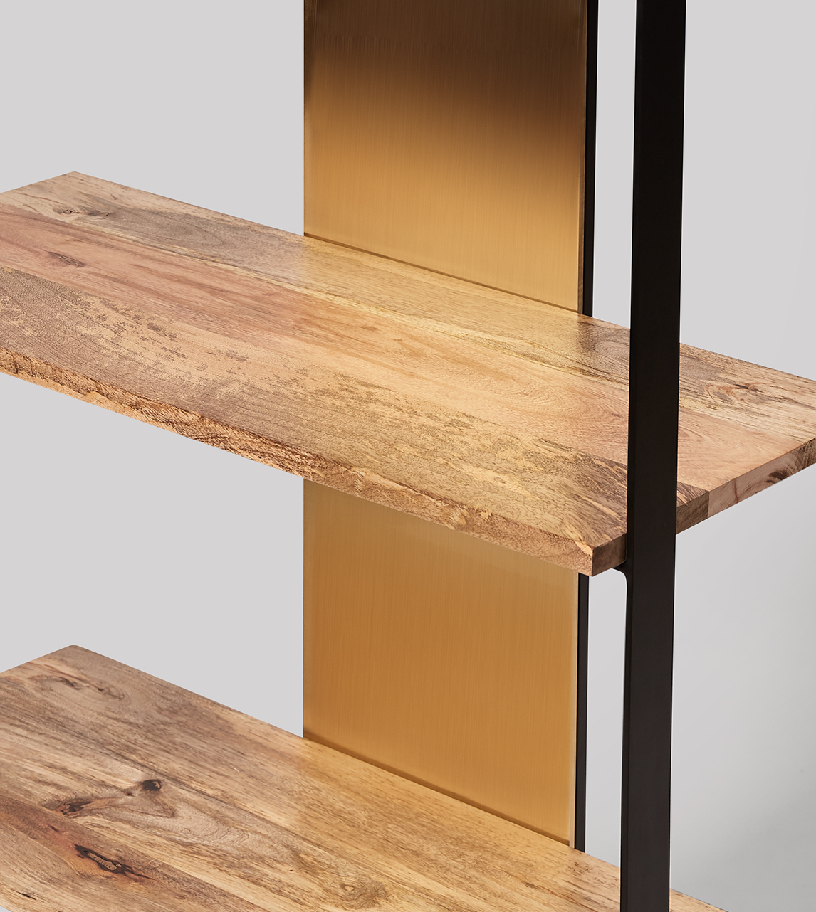 Loretta Contemporary Shelving in Black Steel, Natural Mango Wood ...