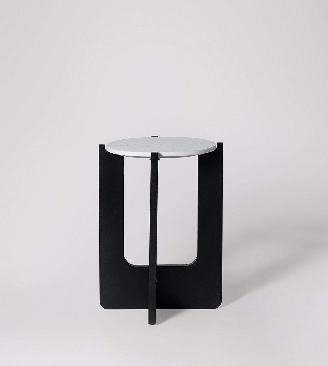Medway Contemporary Side Table in Black Mango Wood & White Marble | Swoon