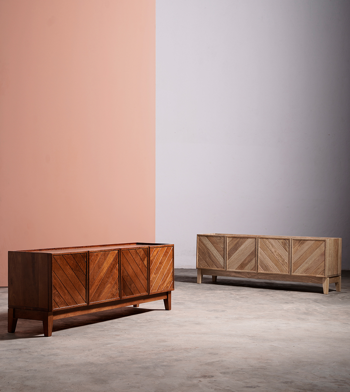 Metz Contemporary TV Stand in Light Brown Mango Wood | Swoon