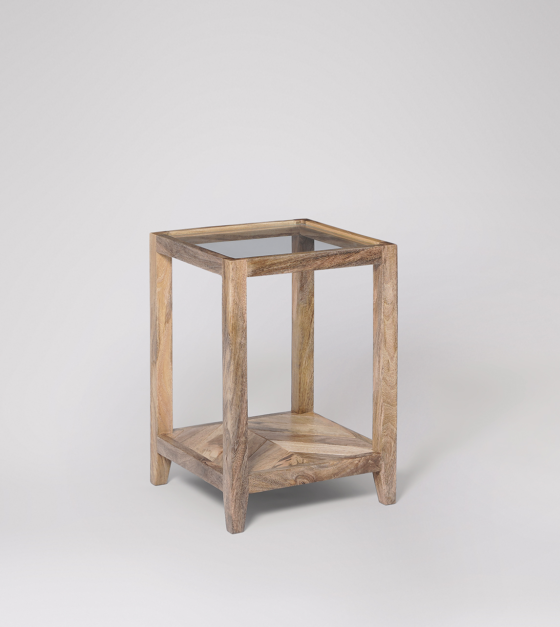 Metz Mid Century Side Table in Mango Wood & Glass | Swoon