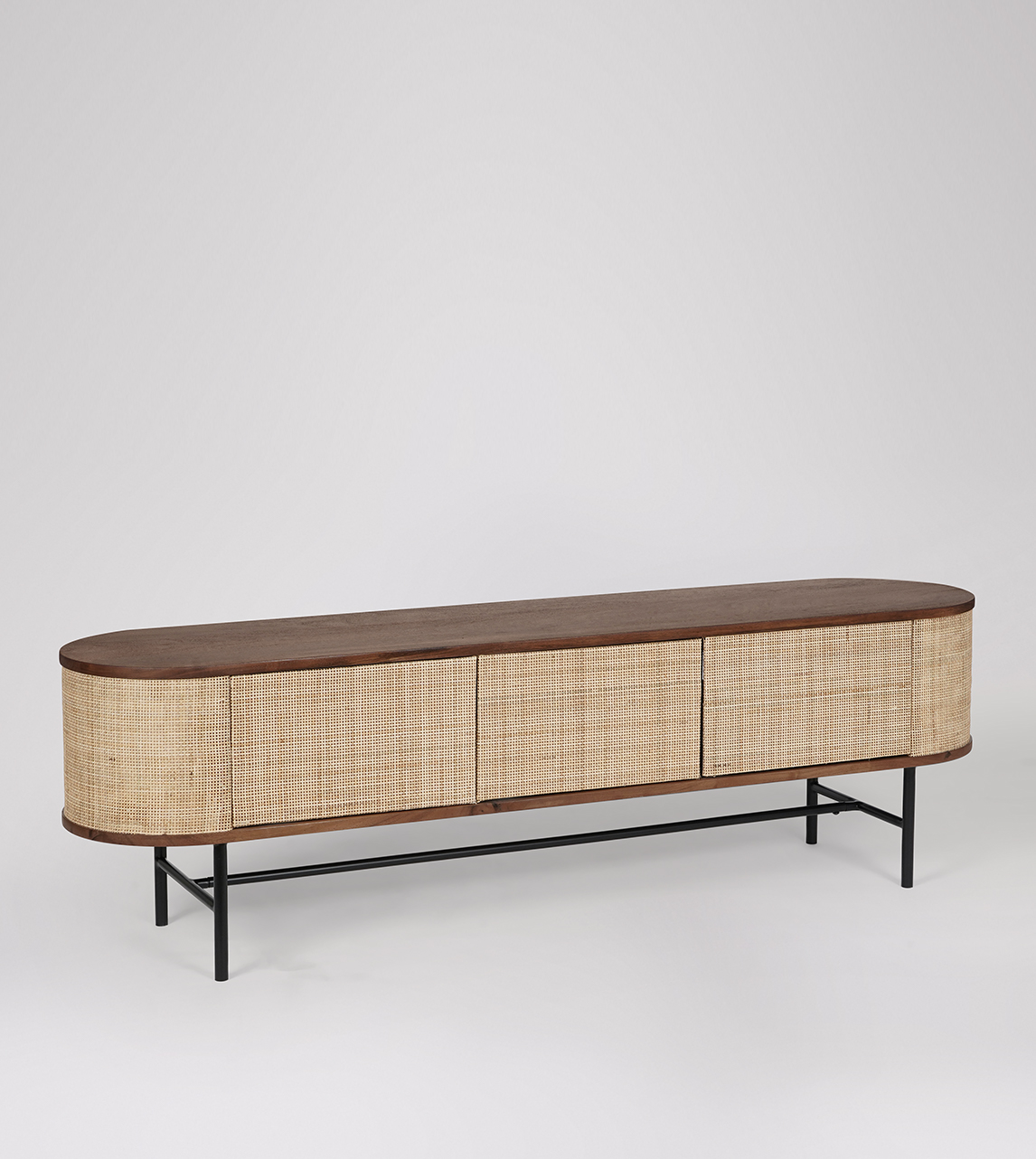 Moro Mid Century TV Stand in Natural Rattan, Dark Brown Acacia & Matt ...