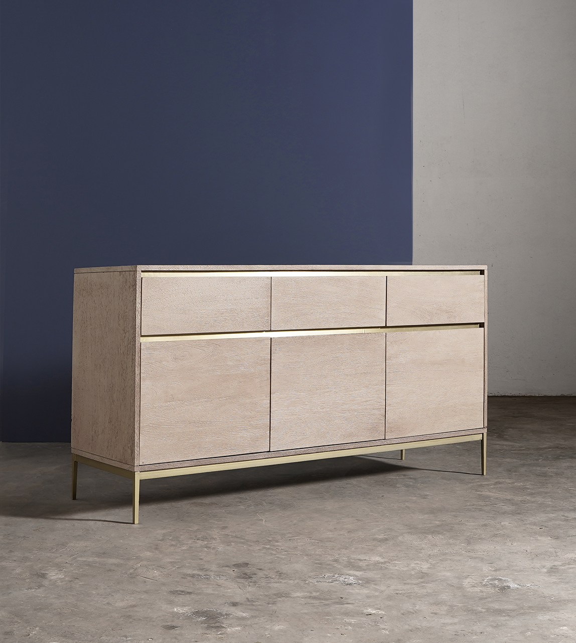 Mosby Contemporary Sideboard in Sandblasted Grey Mango Wood & Brass | Swoon