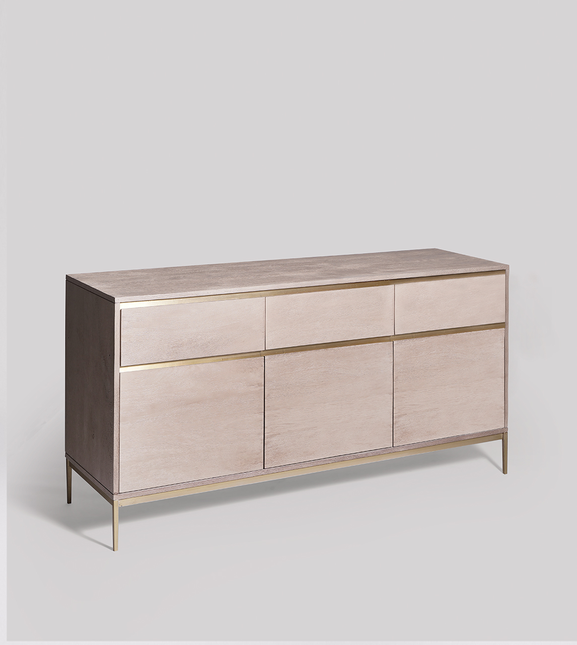 Mosby Contemporary Sideboard in Sandblasted Grey Mango Wood & Brass | Swoon