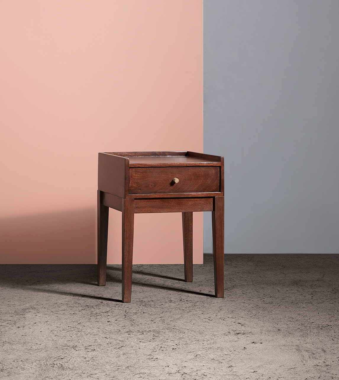 Newham Contemporary Bedside Table in Brass & Dark Mango Wood | Swoon