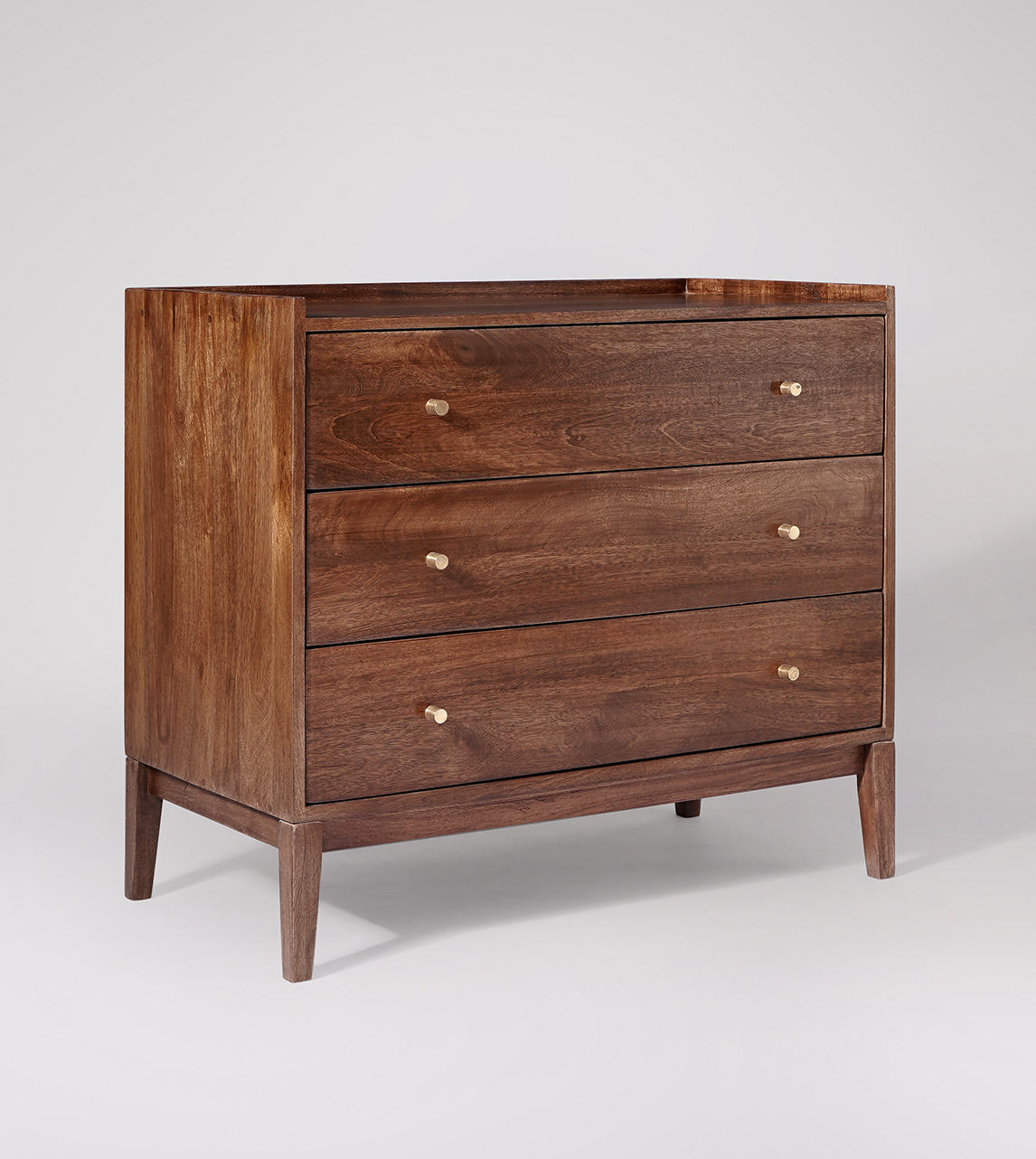 Newham Contemporary Three-drawer Chest of Drawers in Brass & Dark Mango ...