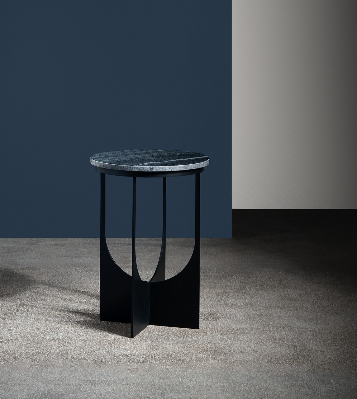 Nicholas Mid Century Side Table in Black Marble & Black Steel | Swoon