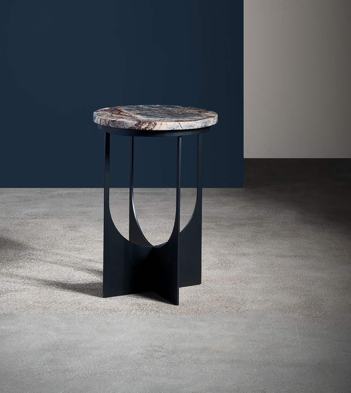 Nicholas Mid Century Side Table in Brown Marble & Steel | Swoon