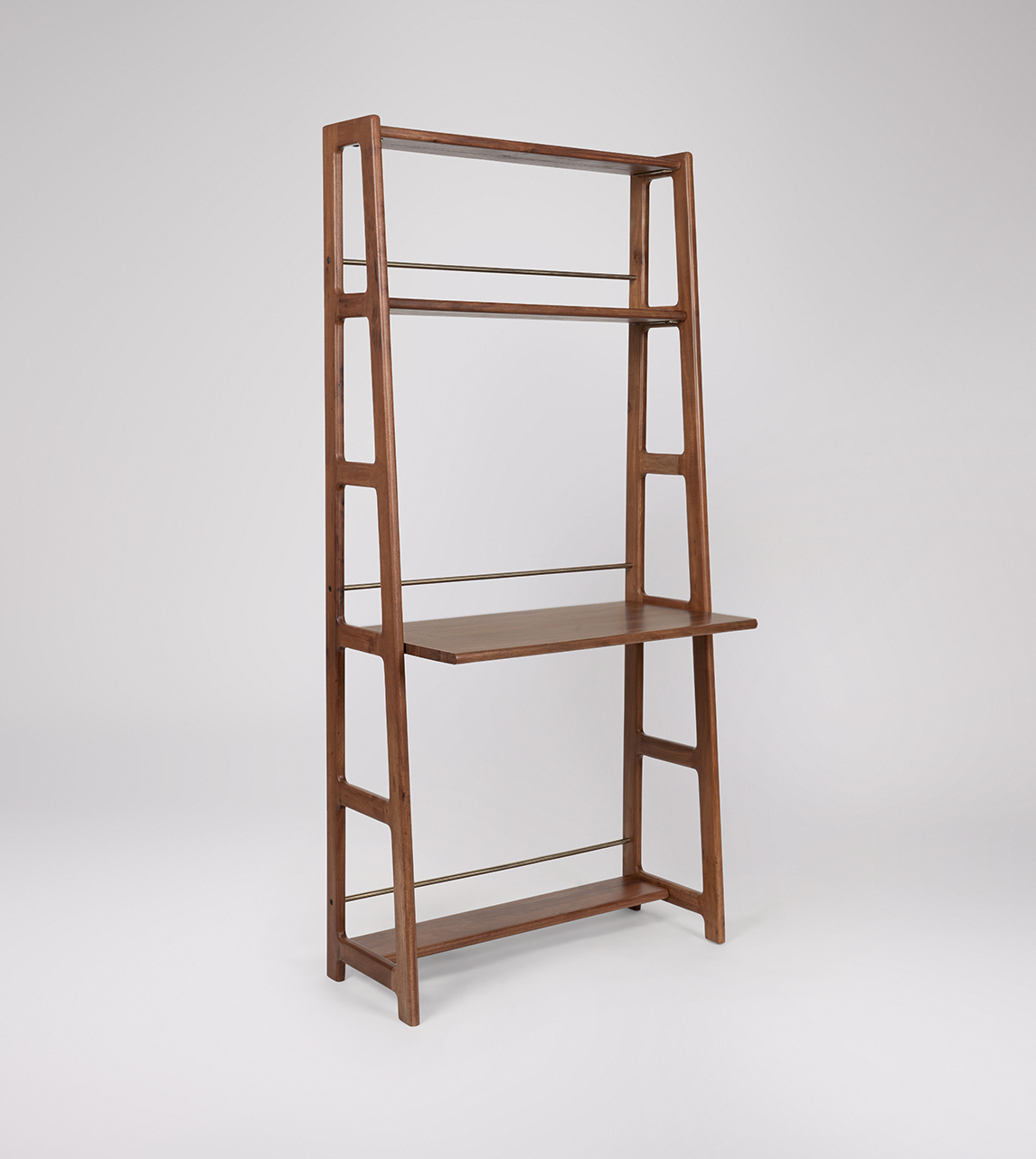 Noah Mid Century Ladder Desk in Dark Brown Acacia Brass Swoon