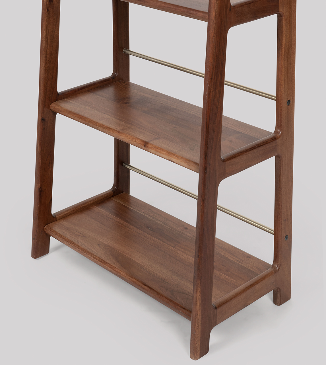 Noah Mid Century Shelving Unit in Dark Brown Acacia & Brass | Swoon