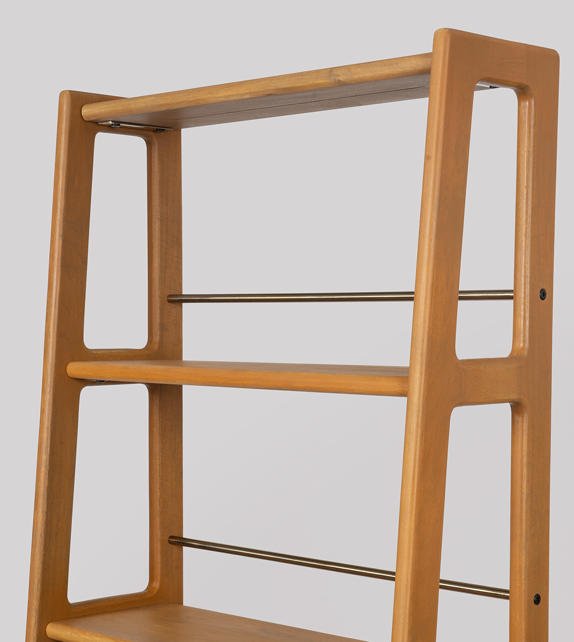 Noah Mid Century Shelving Unit in Teak-stained Mango Wood & Brass | Swoon