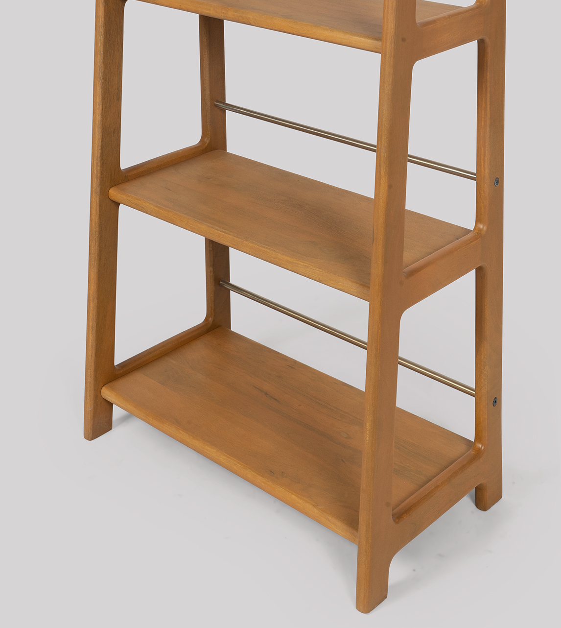 Noah Mid Century Shelving Unit in Teak-stained Mango Wood & Brass | Swoon
