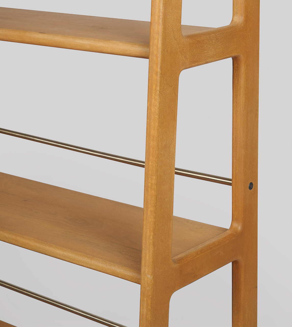 Noah Mid Century Wide Shelving Unit in Teak-stained Mango Wood & Brass ...