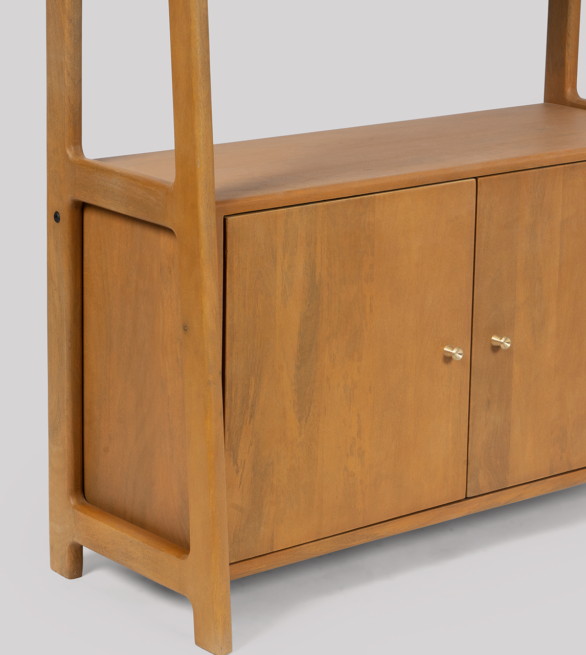 Noah Mid Century Shelving Unit in Teak-stained Mango Wood & Brass | Swoon