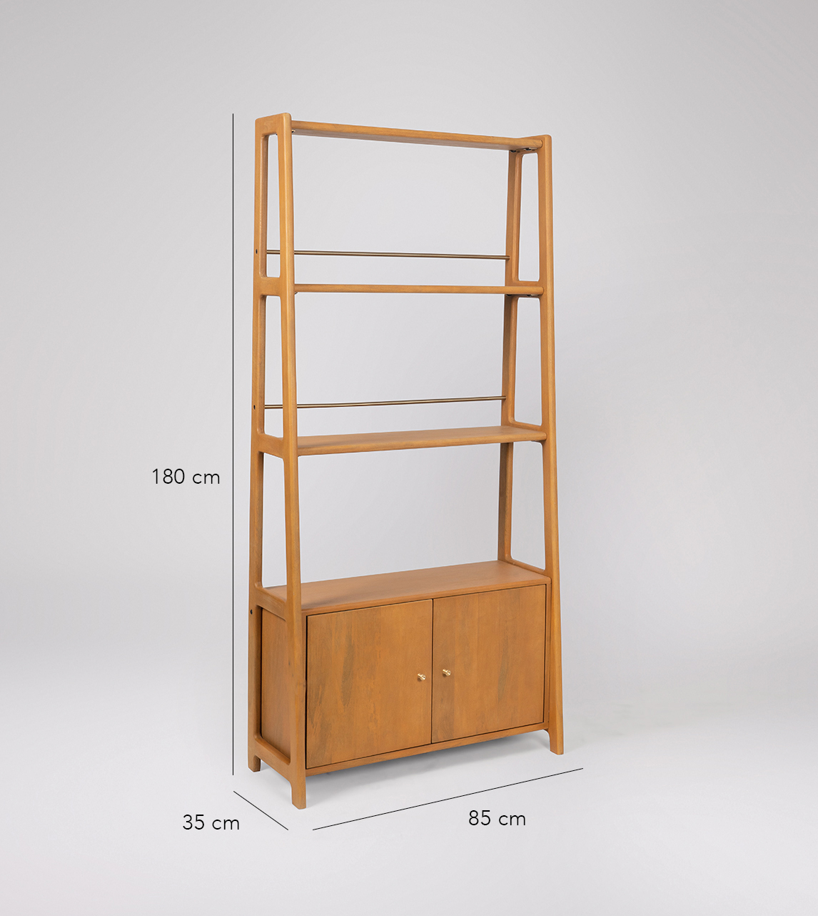 Noah Mid Century Shelving Unit in Teak-stained Mango Wood & Brass | Swoon