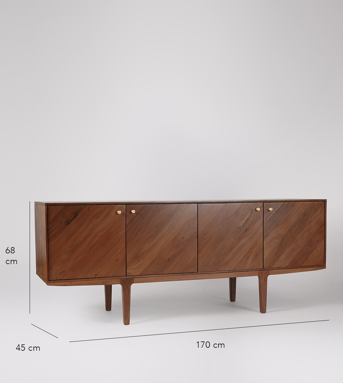 Noah Mid-Century Sideboard in Dark Brown Acacia & Brass | Swoon