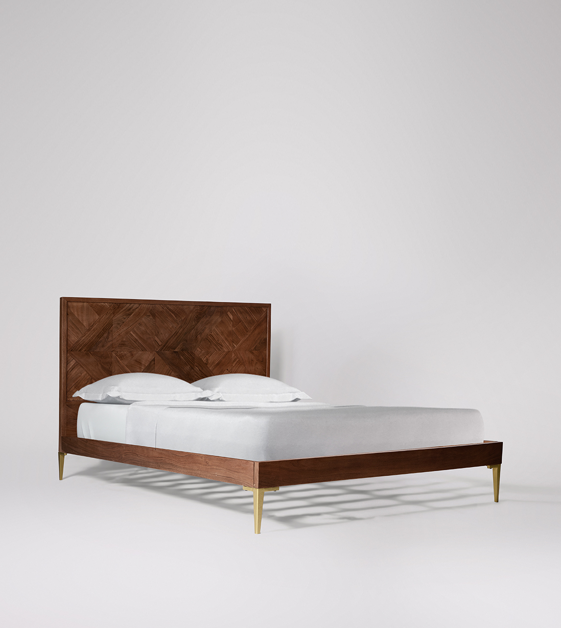 Norrebro Mid Century King Size Bed Frame in Dark Brown Acacia Brass plated Steel Swoon